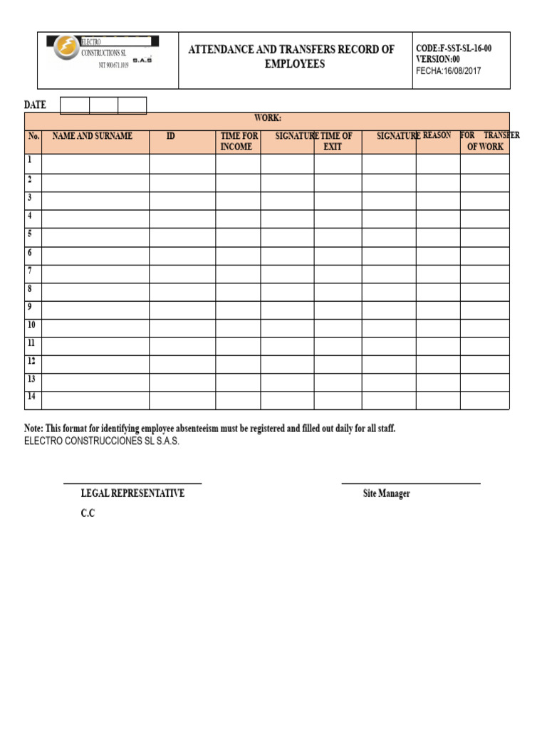 7. Staff Attendance Format on Site | PDF