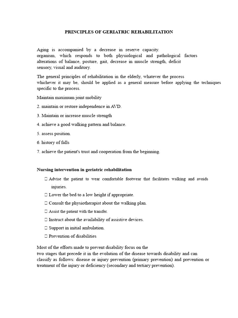 PRINCIPLES OF GERIATRIC REHABILITATION | PDF | Physical Therapy ...