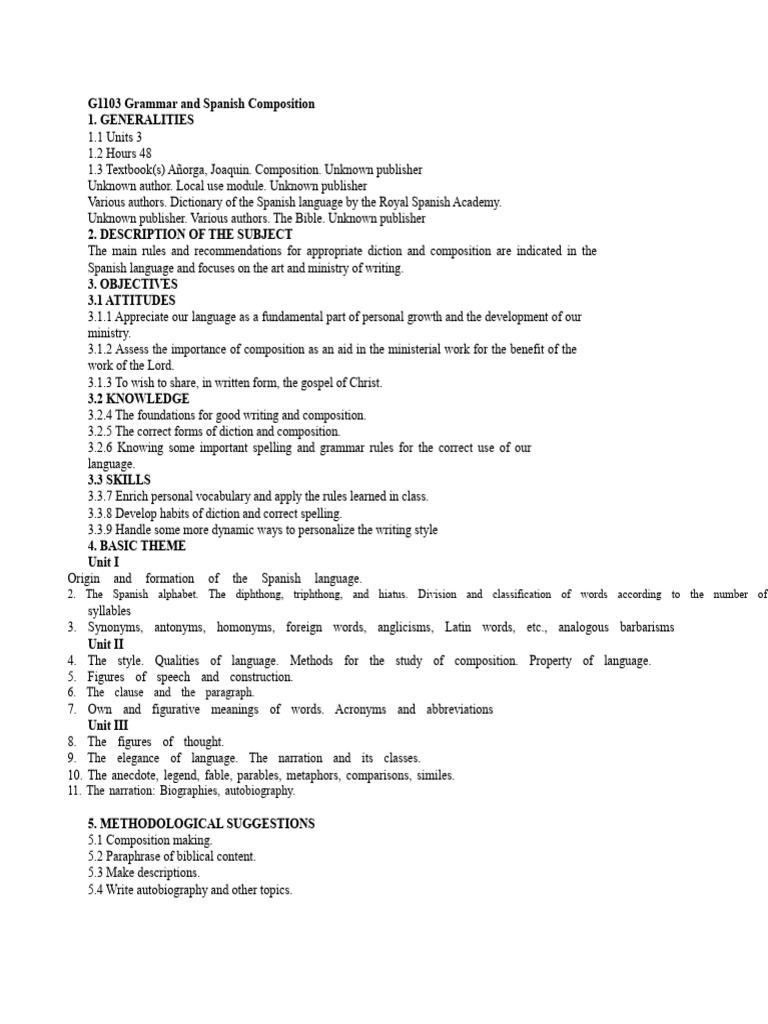 Spanish Grammar and Composition Guide | PDF | Spanish Language | Stress ...