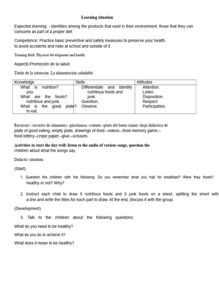 Didactic situation preschool food | PDF | Foods