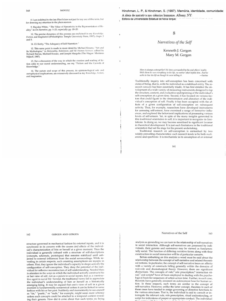 Gergen e Gergen, Narrativas Do Eu, 1997 PDF | PDF