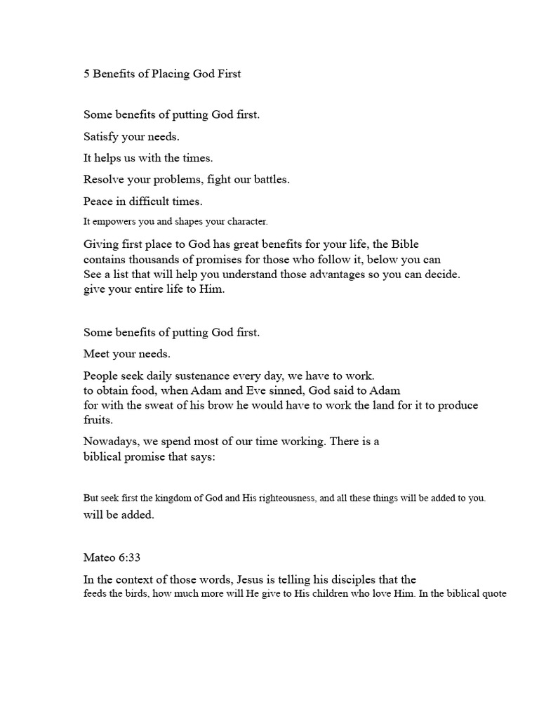5 Benefits of Putting God First | PDF | Bible | God