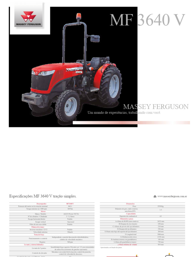 Especificações do Trator MF 3640 V | PDF | Motores | Veículos