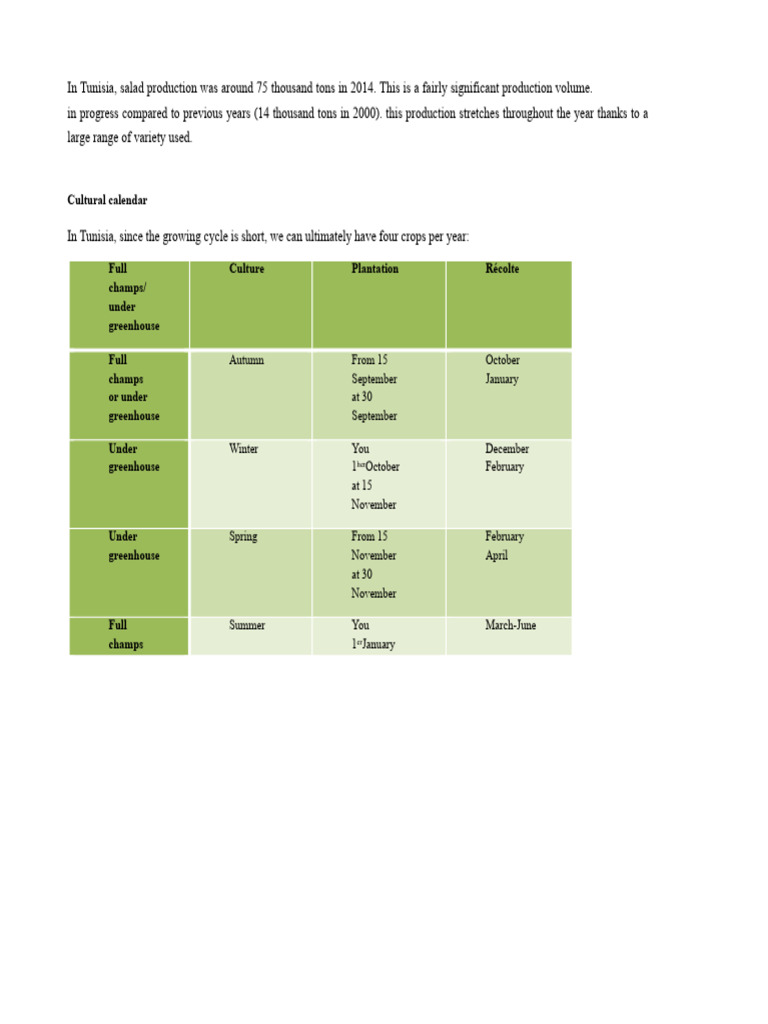 Tunisia's Salad Production Overview | PDF | Lettuce | Greenhouse