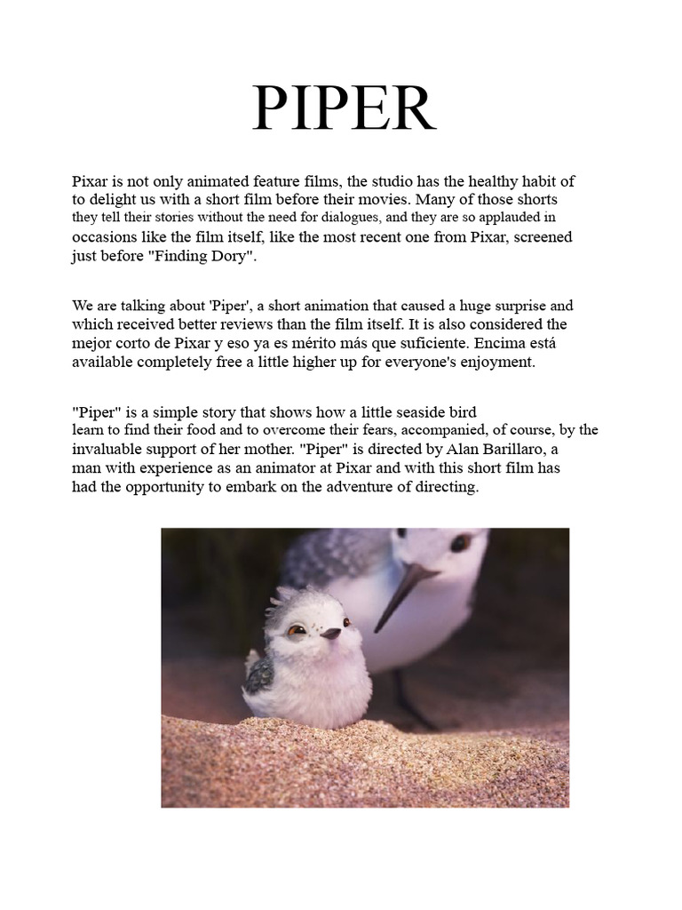 Pixar's "Piper": A Heartwarming Short Film | PDF