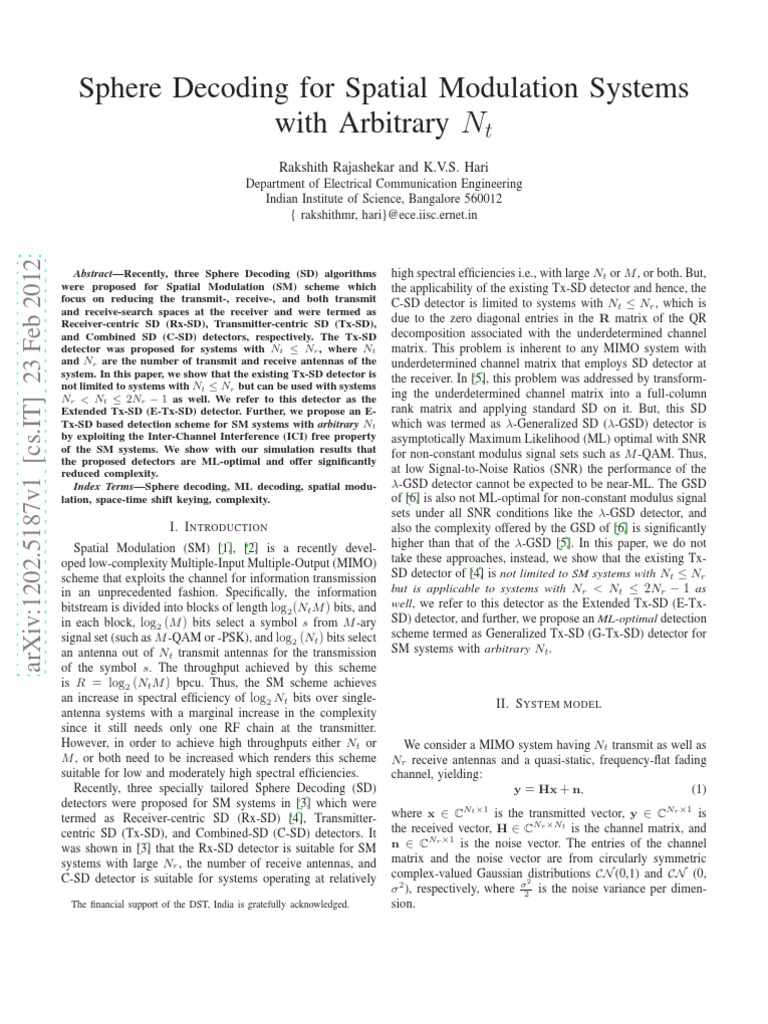 Sphere Decoding For Spatial Modulation Systems Pdf Mimo