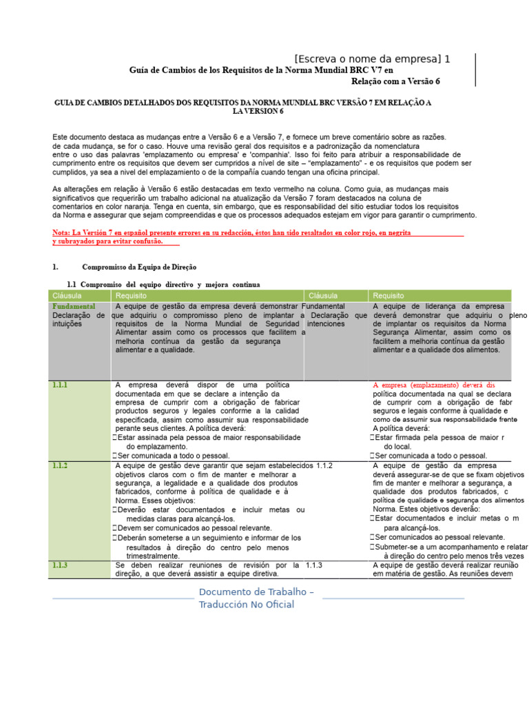 Mudanças BRC V7: Comparativo com V6 | PDF | Qualidade (negócios)