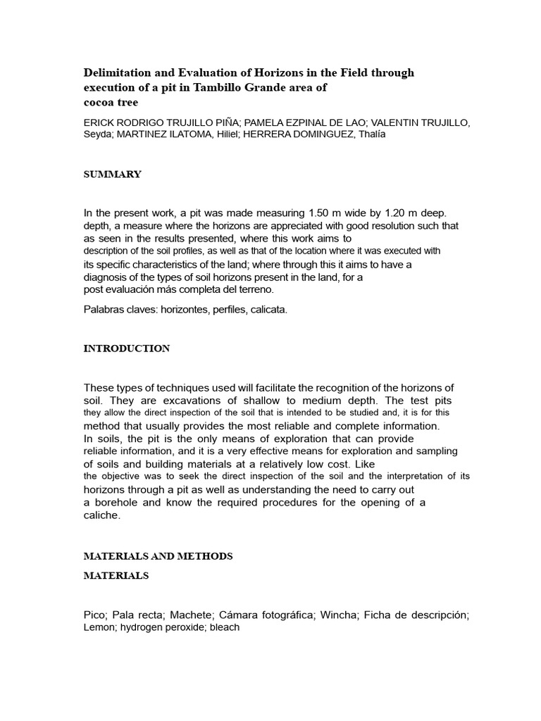 Soil Horizon Evaluation in Cocoa Fields | PDF | Soil | Earth Sciences