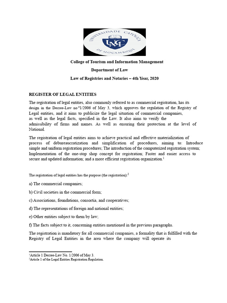 Legal Entities Registration Overview | PDF | Justice | Crime & Violence
