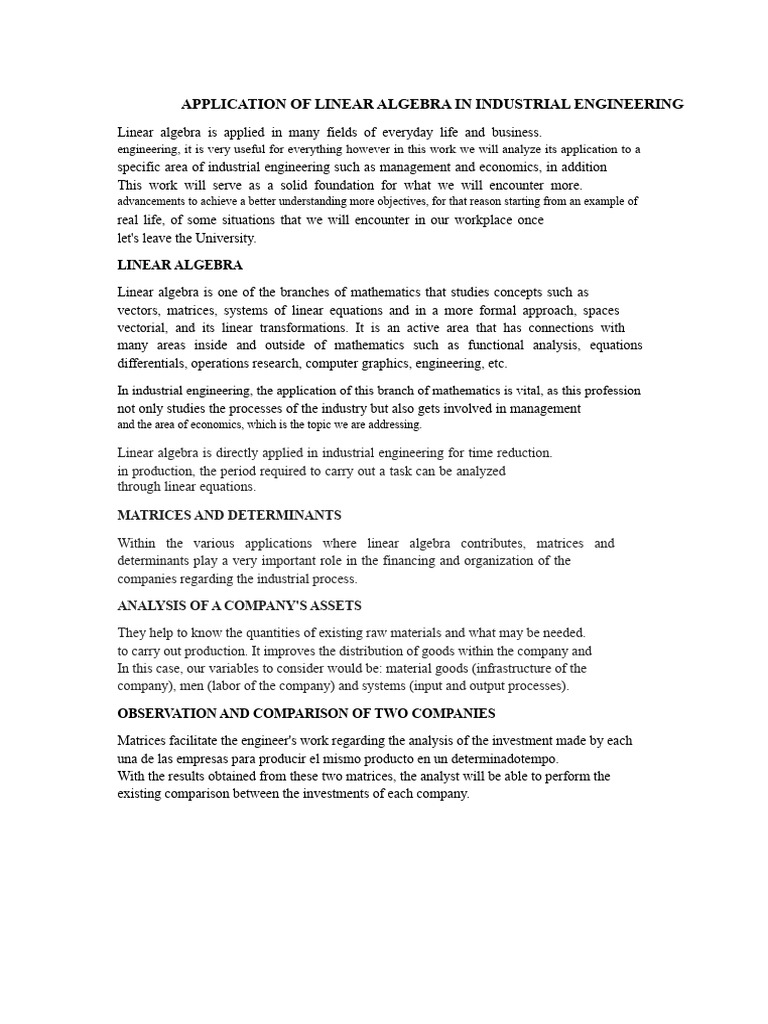 Linear Algebra in Industrial Engineering | PDF | Linear Algebra ...