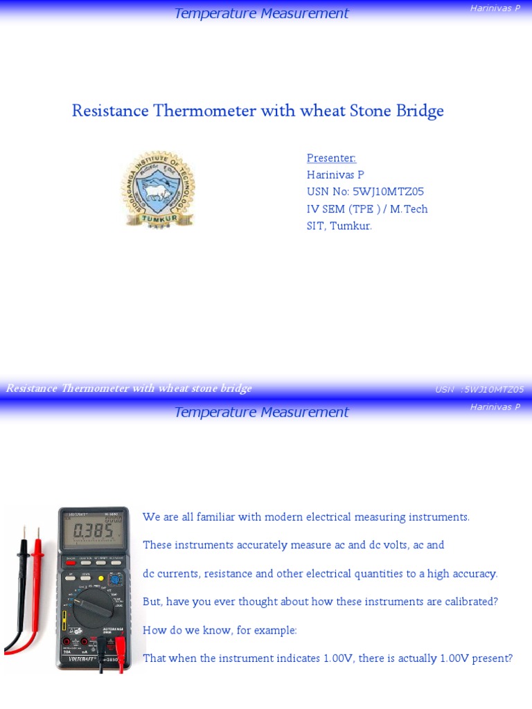Resistance Thermometer With Wheat Stone Bridge | PDF | Measuring ...