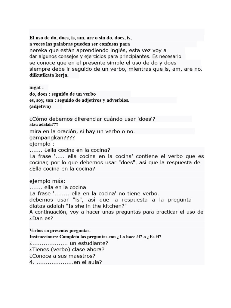 Uso de do, does, is, am, are en inglés | PDF | Adverbio | Verbo