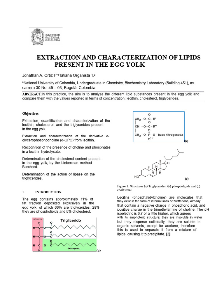Lipids in egg yolk - Report 2 group 9 | PDF | Lipid | Triglyceride