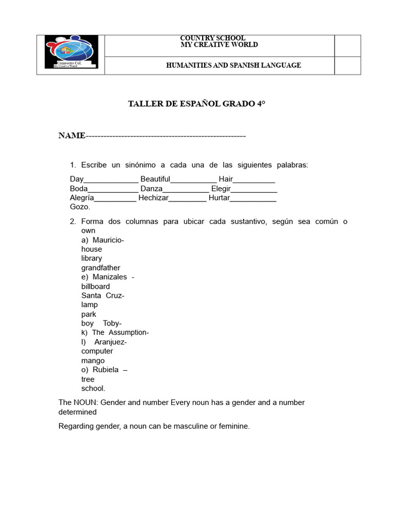 Spanish Language Workshop Activities | PDF | Grammatical Gender | Noun