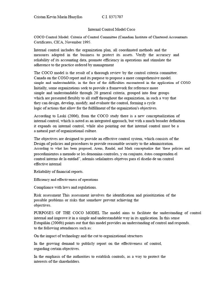 Coco Model Internal Control | PDF | Evaluation | Communication