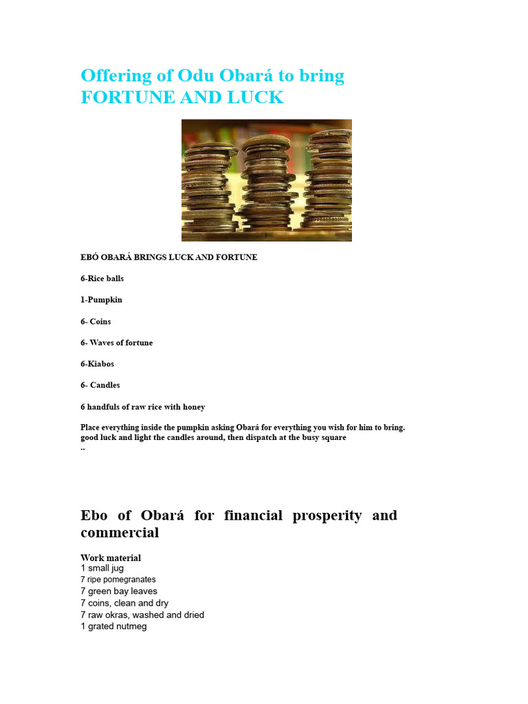 Ebó of The Odu Obará To Bring Fortune and Luck | PDF