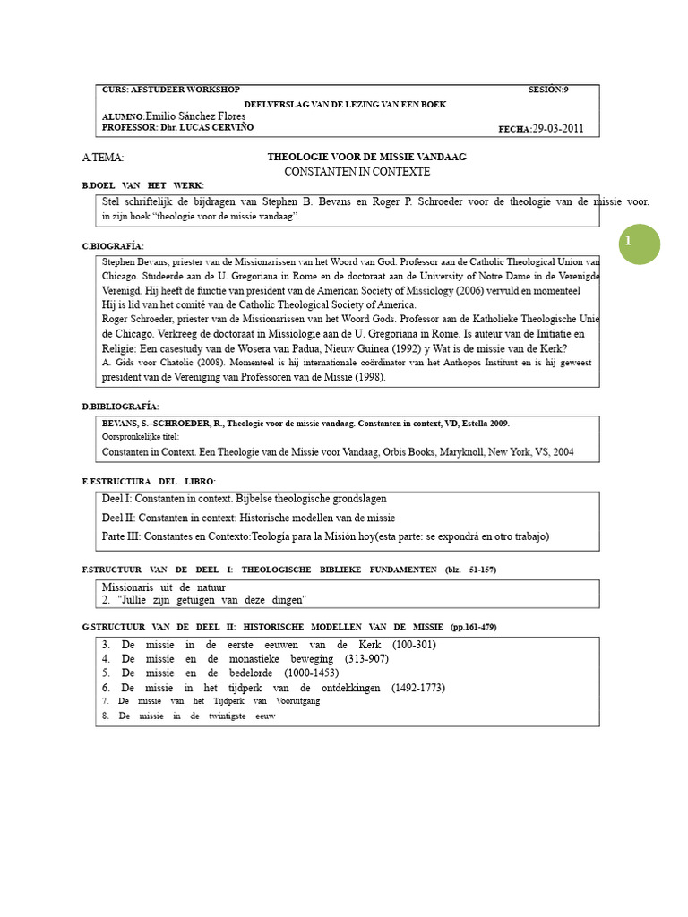 Bevans en Schroeder Theologie voor de missie Vandaag | PDF