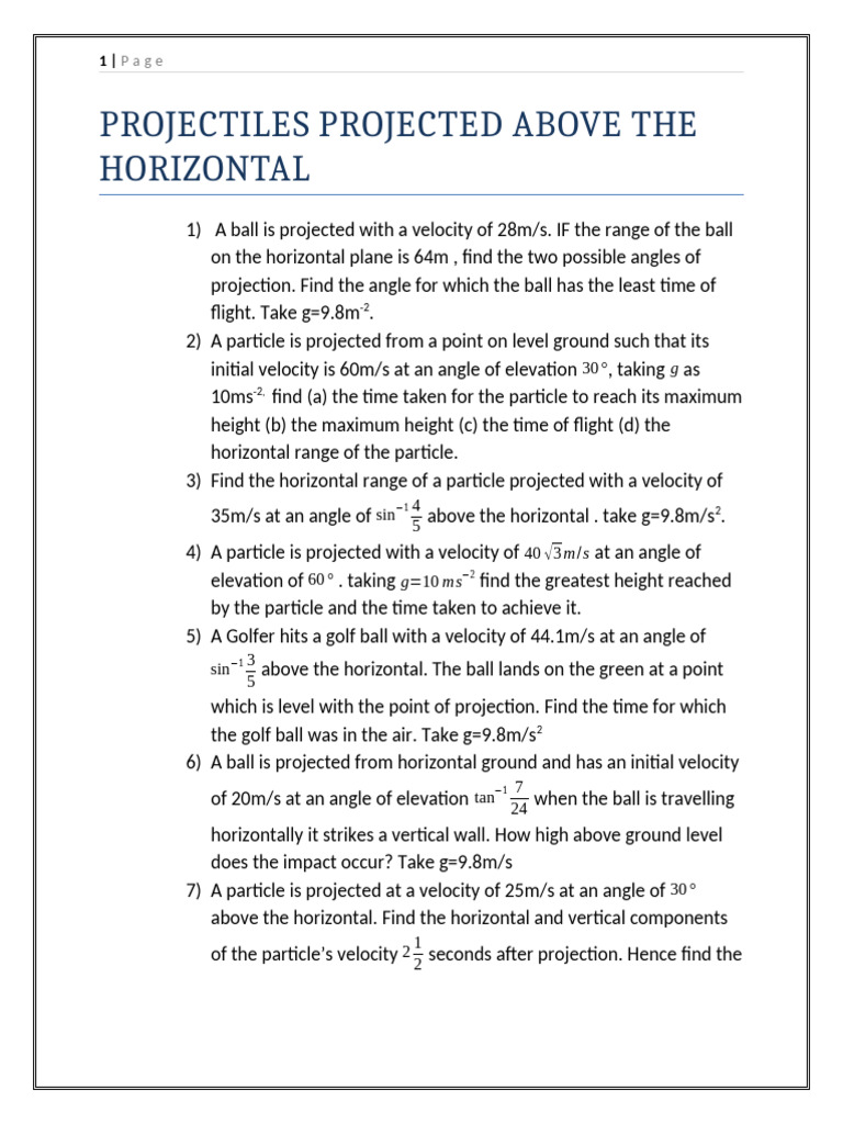 PROJECTILES_PROJECTED_ABOVE_horizontal | PDF | Projectiles | Applied ...
