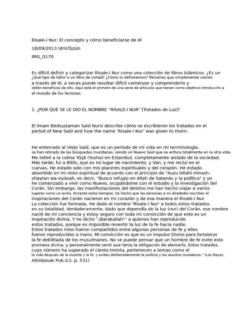 Introducción a Risale-i Nur y sus Beneficios | PDF | El sufismo | Hadith