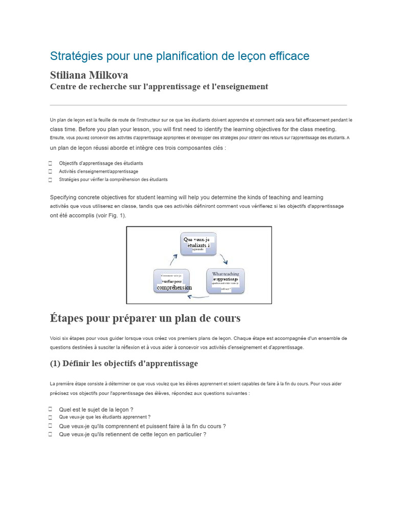 Stratégies Pour Une Planification Efficace Des Leçons | PDF ...