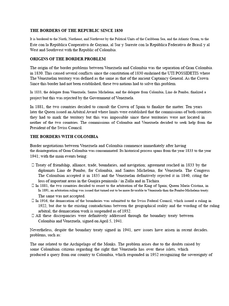 Venezuela-Colombia Border History | PDF | Colombia | Venezuela