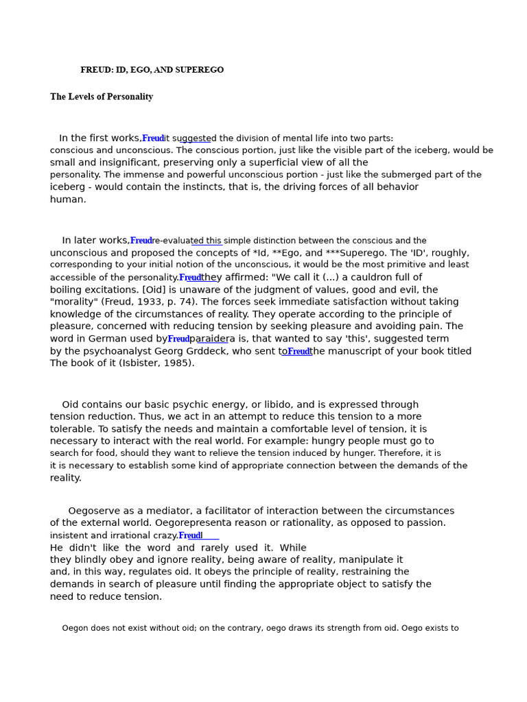 id ego superego.docx | PDF | Psychological Concepts | Behavioural Sciences