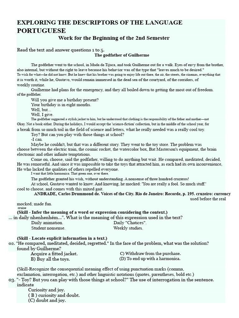 Exploring The Descriptors of The Portuguese Language Active C Gab | PDF ...