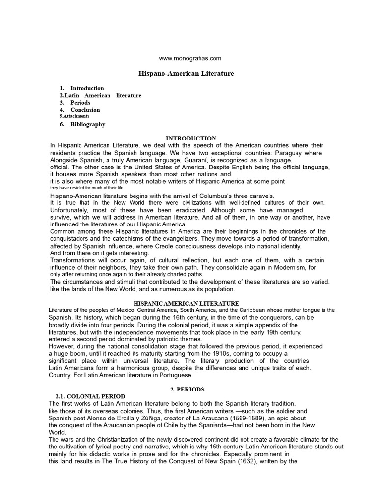 Overview of Hispanic American Literature | PDF