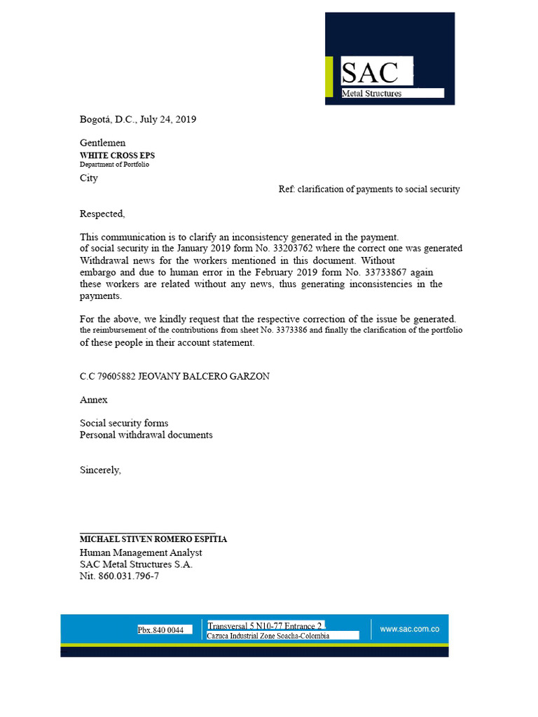 Social Security Payment Clarification Request | PDF