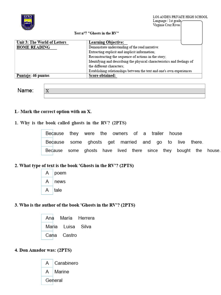 Language Test Ghosts in The RV | PDF