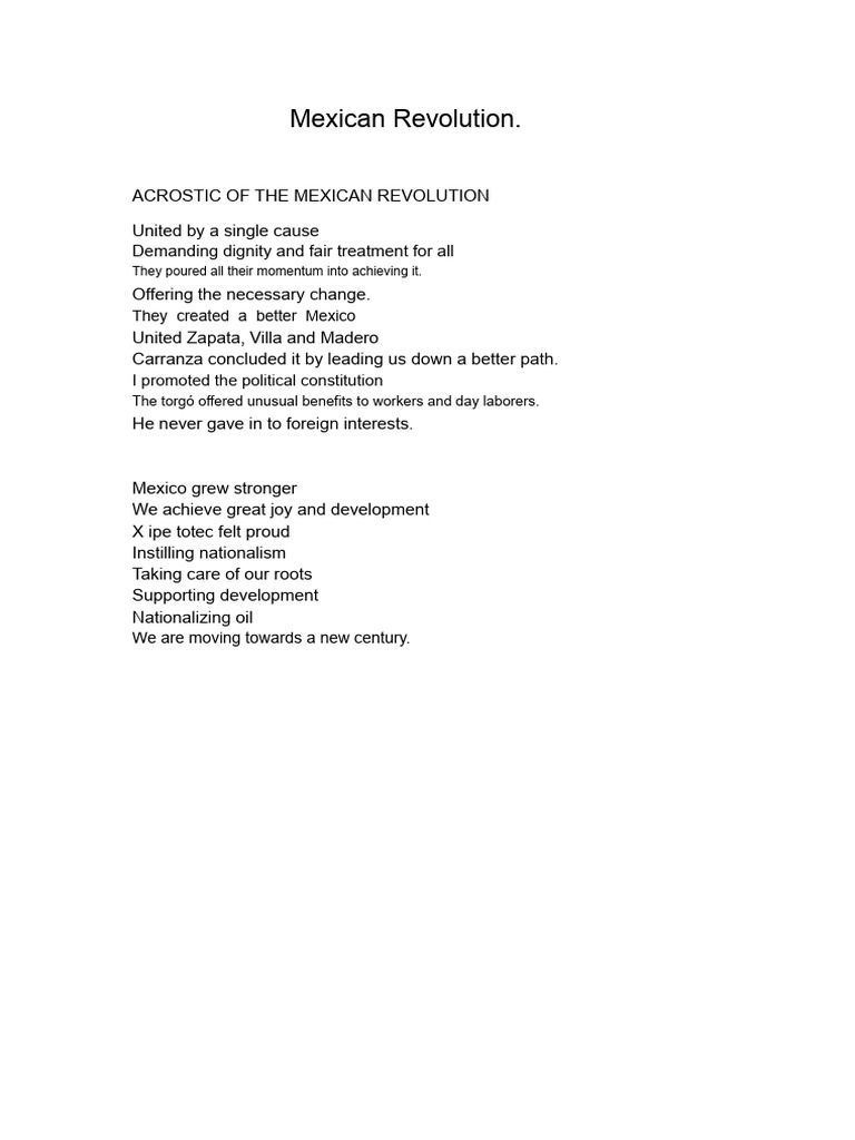 Acrostic of the Mexican Revolution | PDF | Mexican Revolution | Mexico