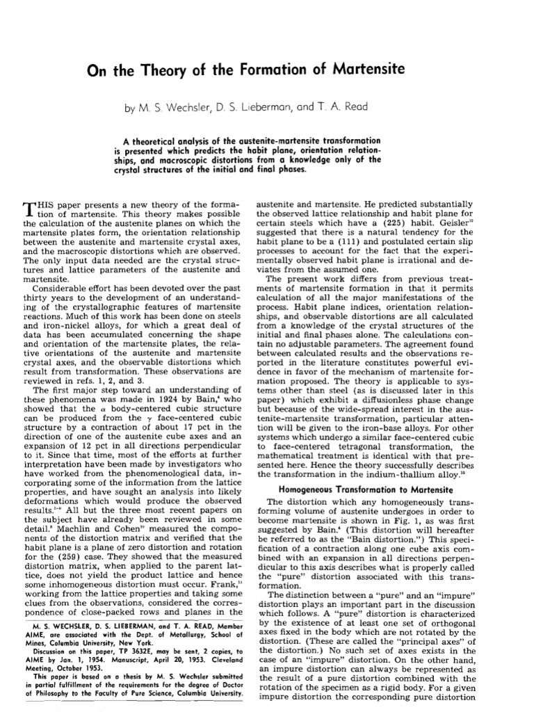 Martensite Formation Theory Explained | PDF | Crystal Structure ...