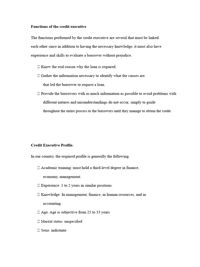 Key Functions of a Credit Executive | PDF