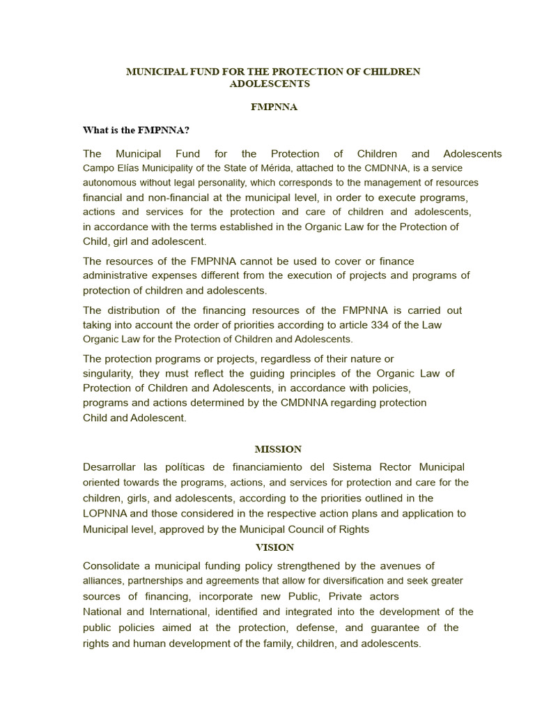 Municipal Fund For The Protection of Children and Adolescents | PDF ...