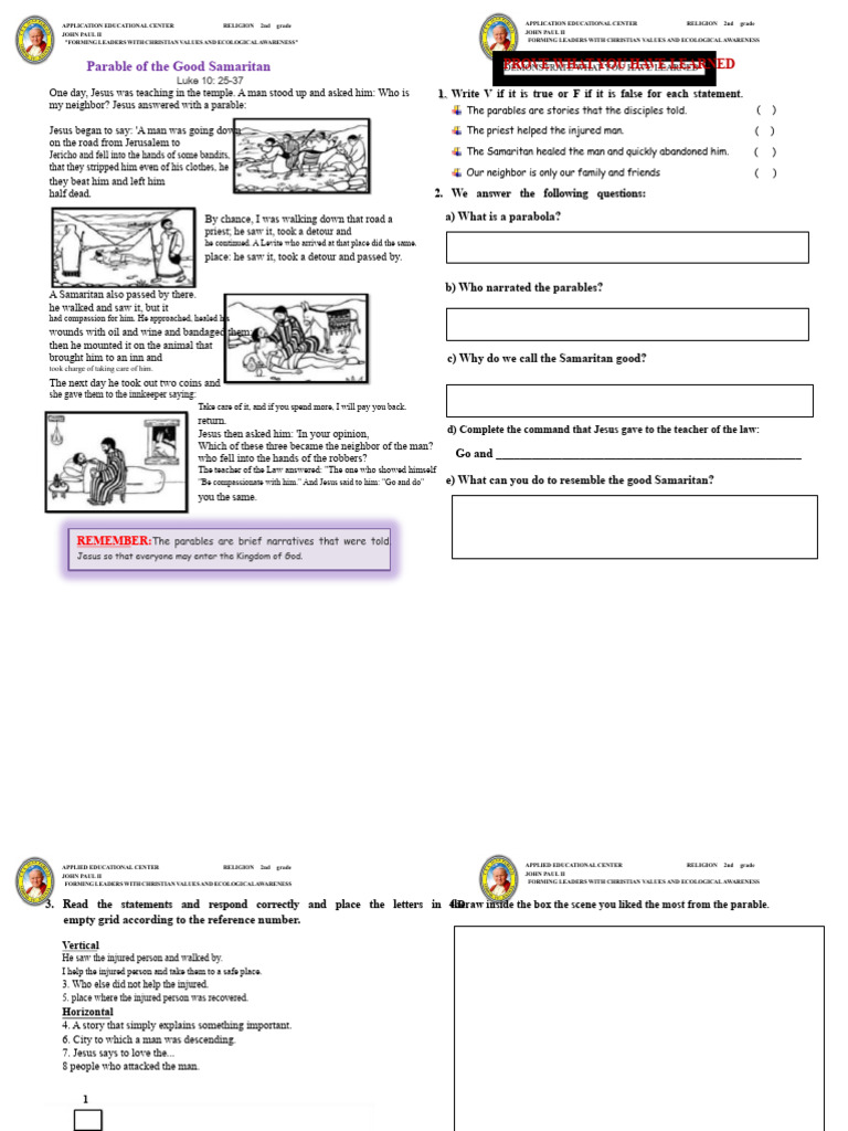 2nd Grade Religion: Good Samaritan Lesson | PDF | Jesus | New Testament ...