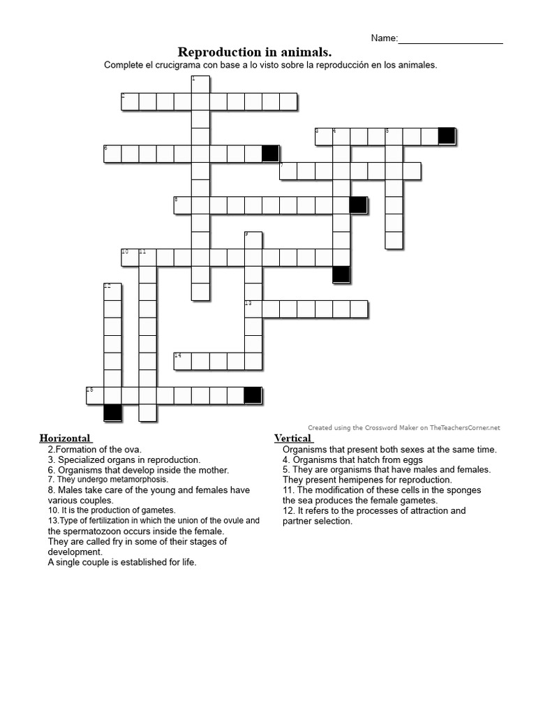 Animal Reproduction Crossword Puzzle | PDF