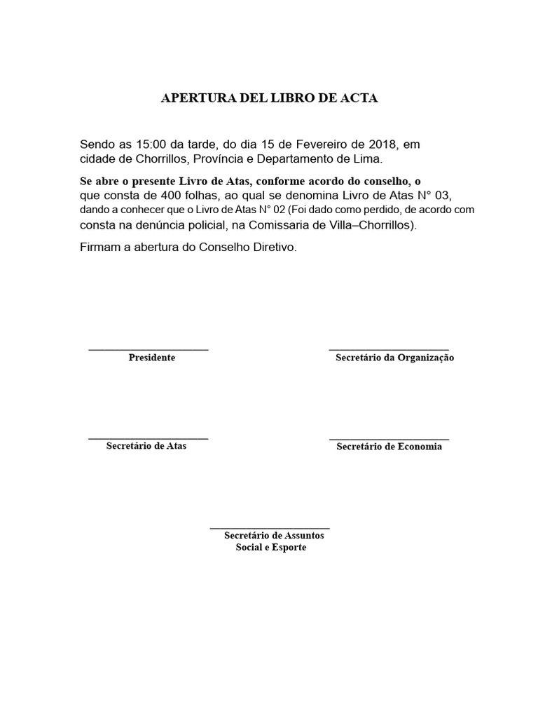 Abertura Do Livro de Atas | PDF