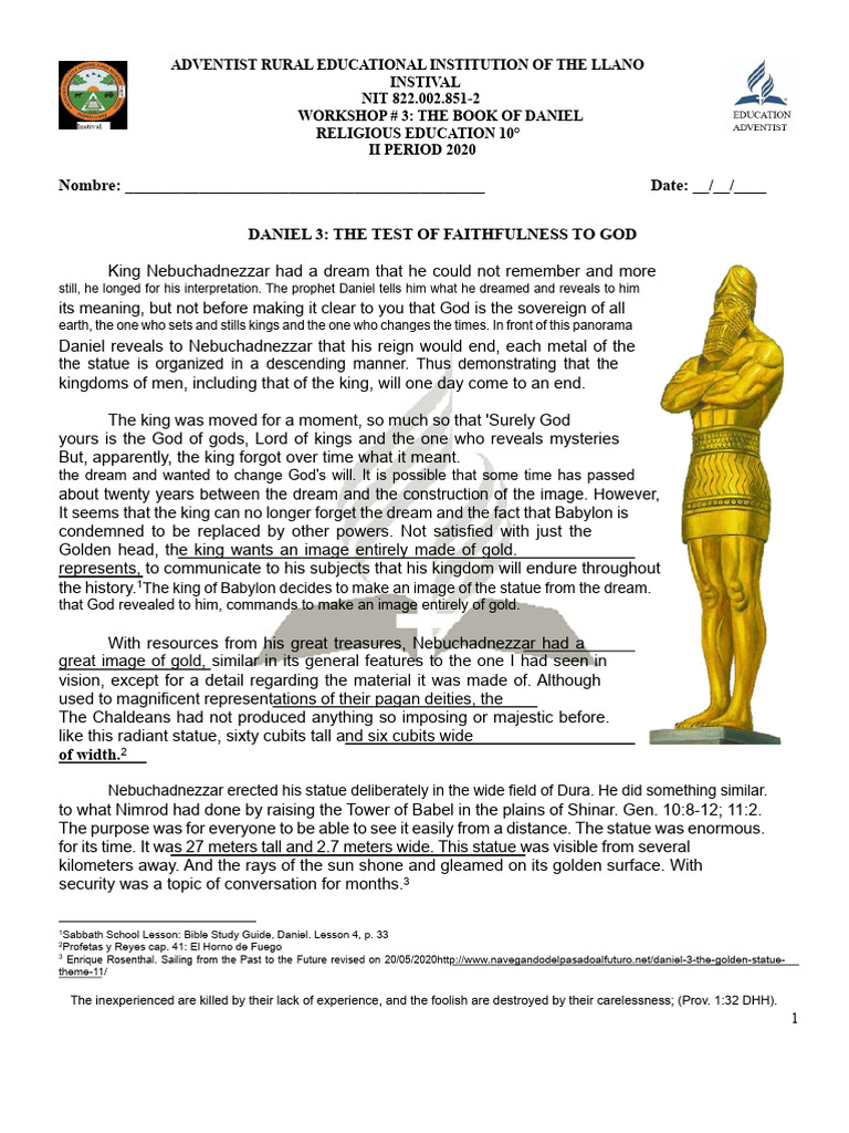 #3 WORKSHOP RELIGIOUS EDUCATION 10° - DANIEL 3 THE DREAM OF ...