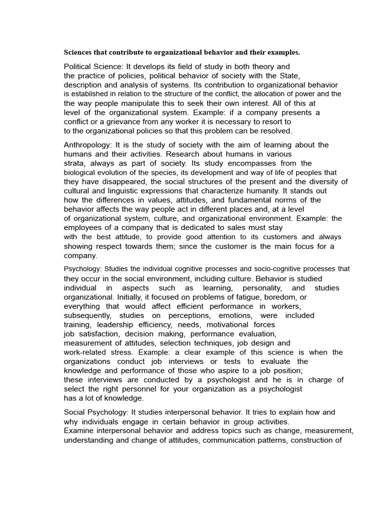 Sciences That Contribute To Organizational Behavior and Their Examples ...