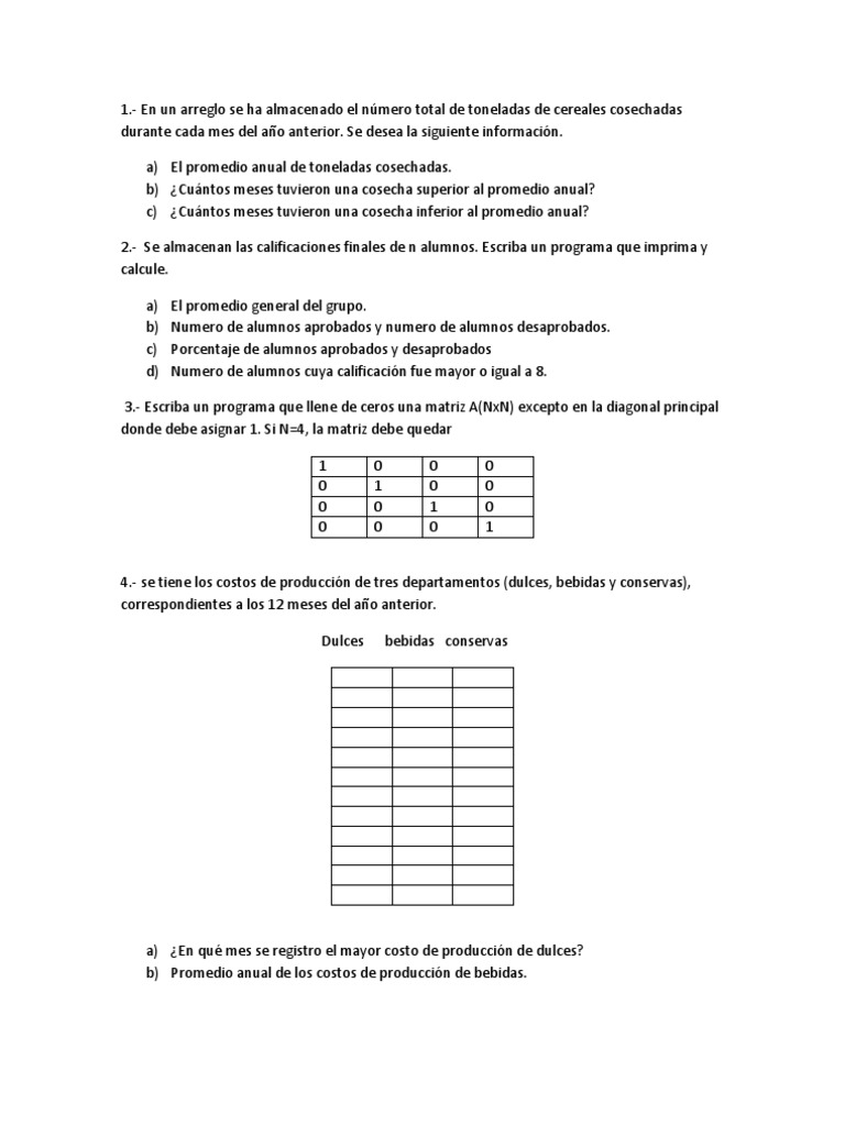 Ejercicos Sobre Matrices Programacion | PDF