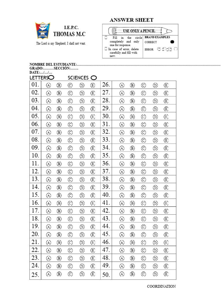 Bubbles - Answer Sheet | PDF