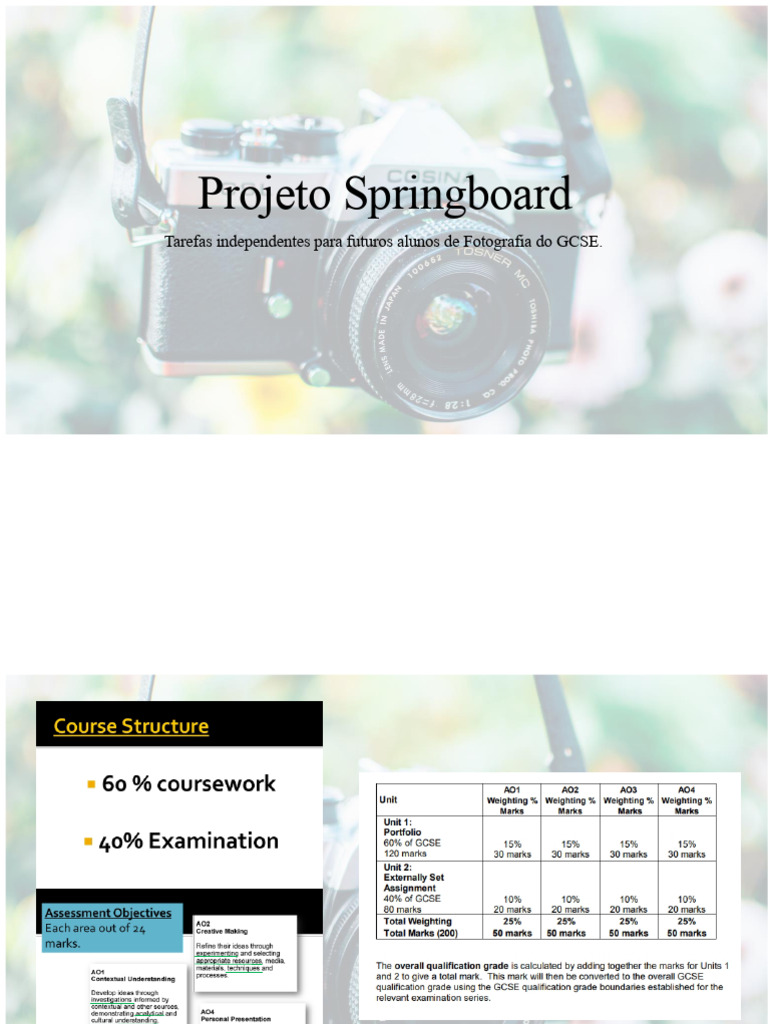 tarefa de fotografia do GCSE Springboard | PDF | Câmera | Imagem