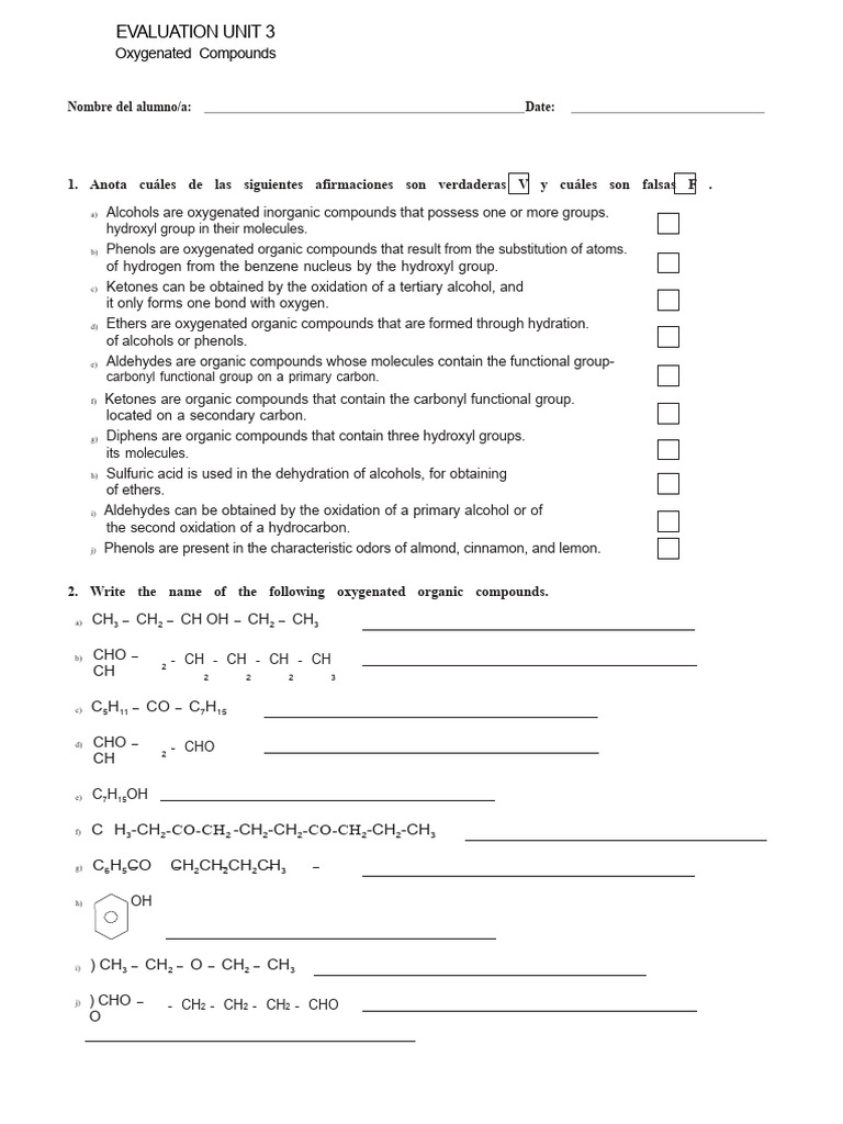 Oxygenated Compounds Evaluation Unit 3 | PDF | Aldehyde | Ether