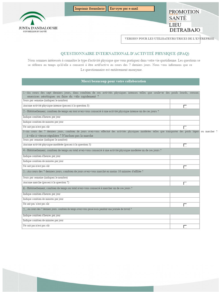 Questionnaire IPAQ sur l'activité physique | PDF