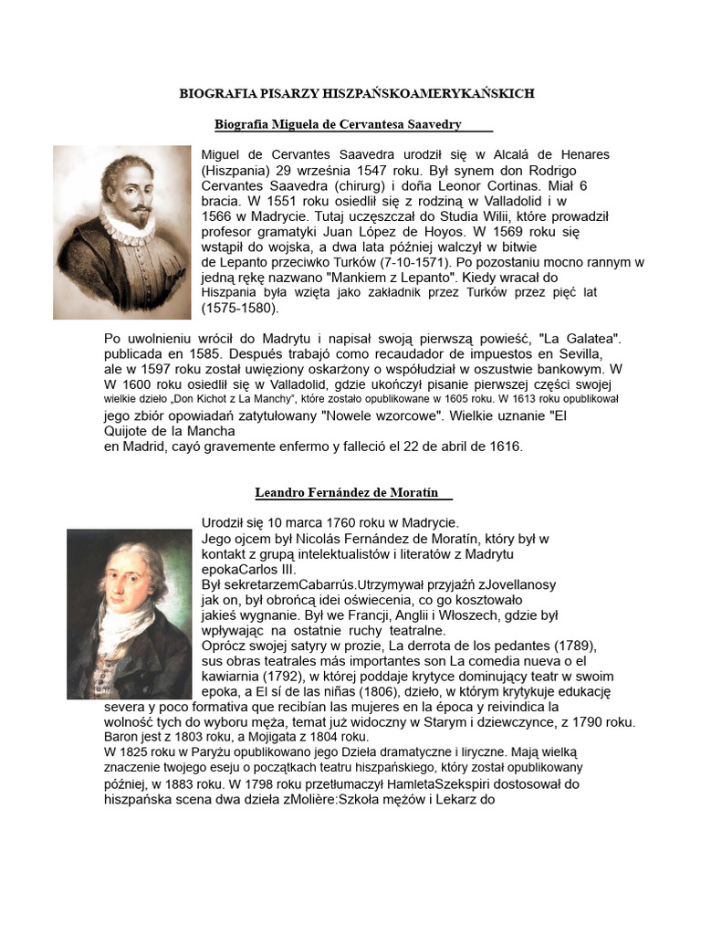 BIOGRAFIA PISARZY HISPANOAMERYKAŃSKICH.docx | PDF