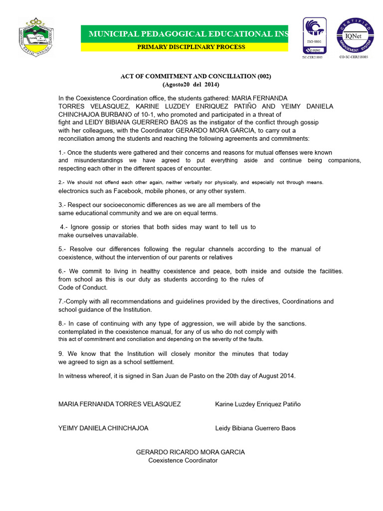 Commitment and Conciliation Agreement | PDF