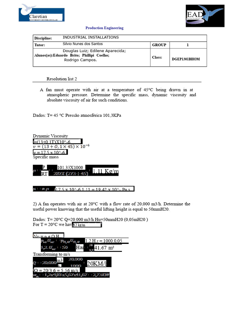 List of Resolved Industrial Ventilation Exercises | PDF | Flow ...