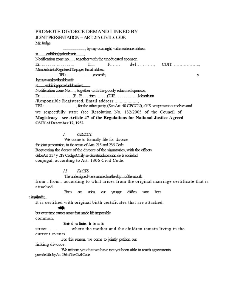 Joint Filing Divorce Petition. Art | PDF | Divorce | Living Arrangements