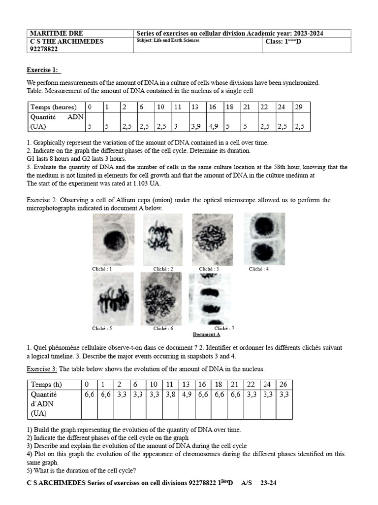 Cell Division Exercises for Life Sciences | PDF | Chromosome | Mitosis