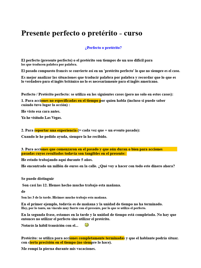 Presente Perfecto vs. Pretérito: Guía SEO | PDF | Semántica | Sintaxis
